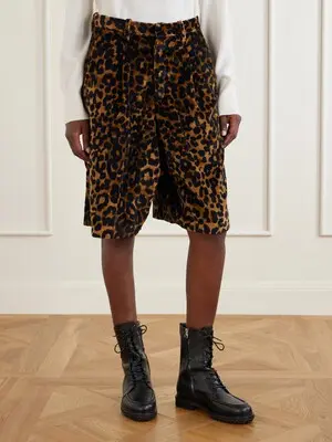 R13 Jumbo Pleated Leopard-print Cotton-velvet Shorts