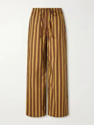 Staud Mateo Striped Stretch Cotton-gabardine Mid-rise Wide-leg Pants - Brown