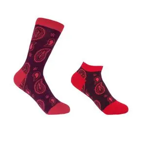 PEPER HAROW - MADE IN ENGLAND Paisley Burgundy Luxury Crew & Trainer Women’s Socks Bundle - Red