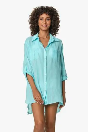 Helen Jon Relaxed Shirt Dress - Aqua