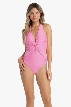Helen Jon Twist Front One-piece - Pink Gingham