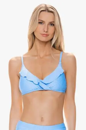 Helen Jon Ruffled Shirred Cross Over Bra - Peri Gingham