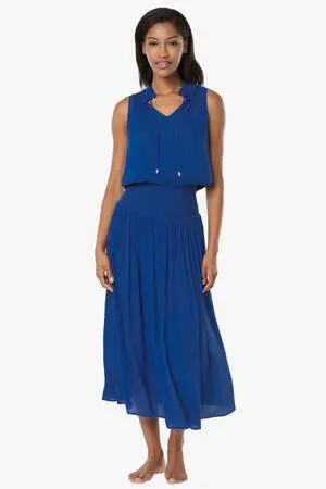 Helen Jon Sleeveless Smocked Dress Hamptons Blue