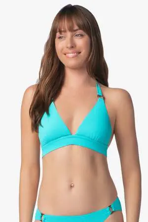 Helen Jon Tortoise Ring Banded Halter Top Teal Cora Texture
