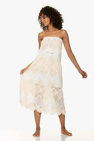 Helen Jon Scallop Crochet Maxi Skirt/bandeau Dress - Ivory