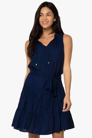 Helen Jon Sleeveless Dress With Belt - Navy