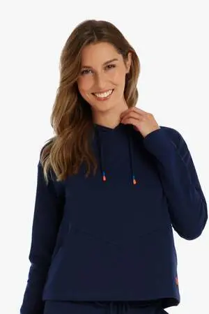 Helen Jon Hoodie With V-shape Styling And Dipped Tie Details - Navy