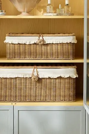Anthropologie Calista Skirted Faux Rattan Trunk - Natural