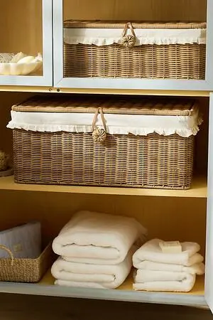 Anthropologie Calista Skirted Faux Rattan Trunk