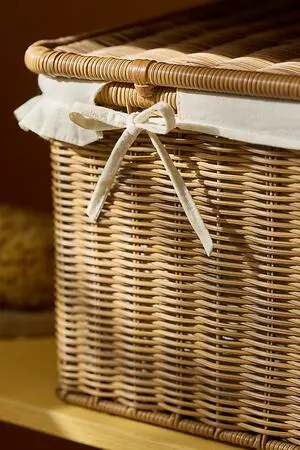 Anthropologie Calista Skirted Faux Rattan Trunk