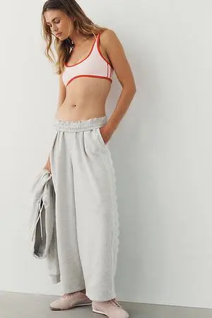 Daily Practice Lace Trimmed Jogger Pants - Light Grey