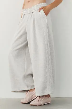 Daily Practice Lace Trimmed Jogger Pants - Light Grey