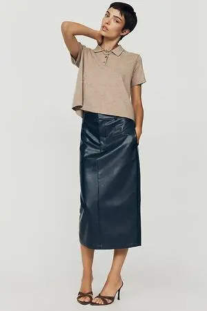 MARE MARE Faux-leather Midi Pencil Skirt - Navy