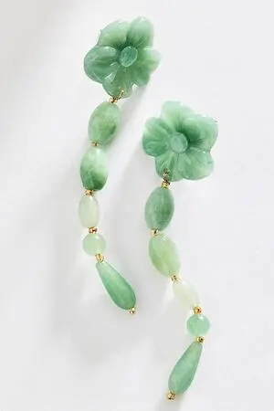 Anthropologie Floral Stone Drop Earrgs Light Blue