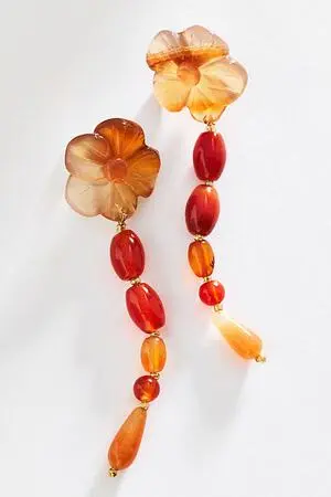Anthropologie Floral Stone Drop Earrgs Red