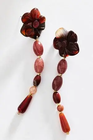 Anthropologie Floral Stone Drop Earrgs - Wine