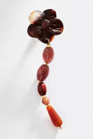 Anthropologie Floral Stone Drop Earrgs - Wine