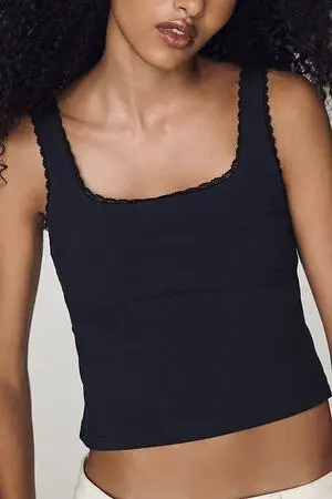 LYREBIRD Scalloped Scoop Tank Top - Black