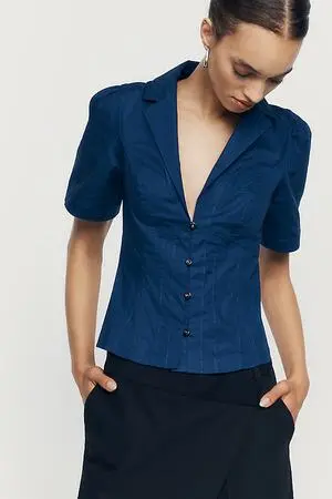 Maeve Short-sleeve Blazer Top - Navy