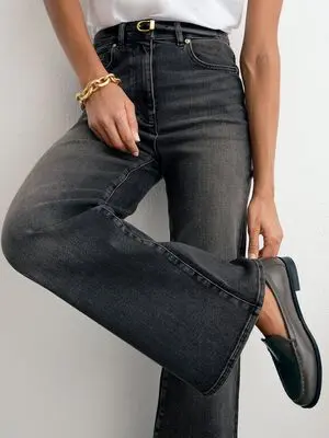 REISS Jas Cotton-modal Wide-leg Jeans - Washed Grey