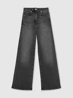 REISS Jas Cotton-modal Wide-leg Jeans - Washed Grey