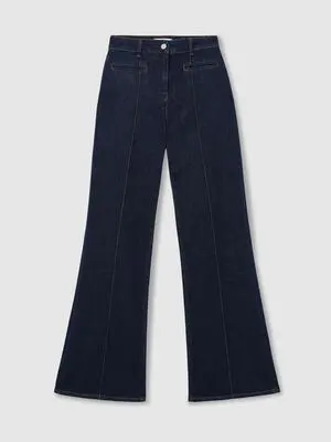 REISS Claude Pintuck Detail Flared Jeans - Dark Blue