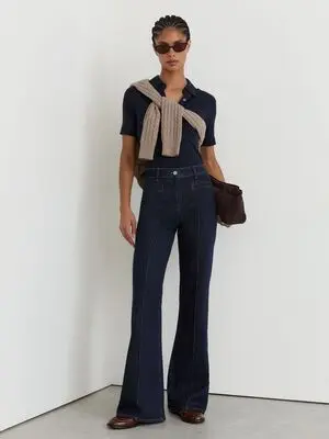 REISS Claude Pintuck Detail Flared Jeans - Dark Blue