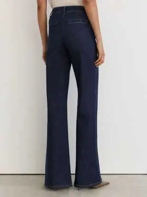 REISS Claude Pintuck Detail Flared Jeans - Dark Blue