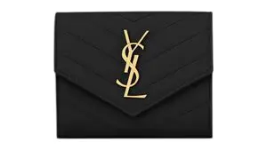 Saint Laurent Cassandre Matelasse Compact Tri Fold Wallet In Grain De Leahter Poudre - Black
