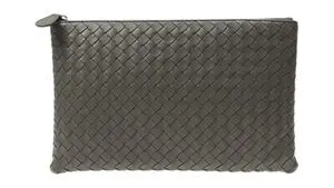 Bottega Veneta Lambskin Clutch Bag - Light Grey