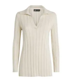 Colombo Cashmere Ribbed Polo Sweater - White