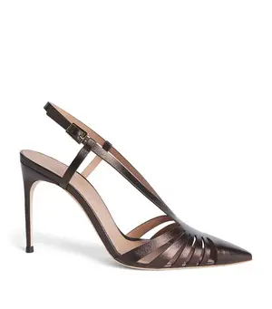 MALONE SOULIERS Metallic Leather Janette Slingback Pumps 90 - Brown