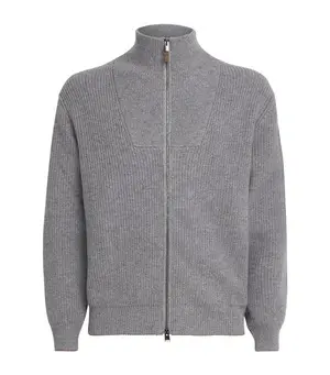 Canali Wool-cashmere High-neck Zip-up Cardigan - Grey
