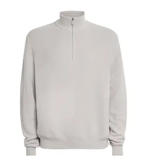 Ralph Lauren Purple Label Stretch-silk-cotton Quarter-zip Sweater - Grey