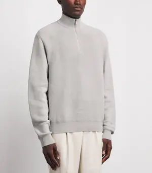 Ralph Lauren Purple Label Stretch-silk-cotton Quarter-zip Sweater