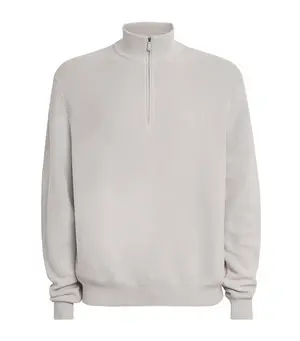 Ralph Lauren Purple Label Stretch-silk Cotton Quarter-zip Sweater - Grey