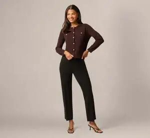 Adrianna Papell Long Sleeve Textured Knit Cardigan Sweater - Chocolate
