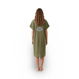 CASA DUNIYA Olive Cotton Evil Eye Embroidery Soleil Swimsuit Cover-up - Green