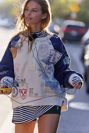 Free People Patchwork Henley Sweatshirt - Craft Emb/patch Combo