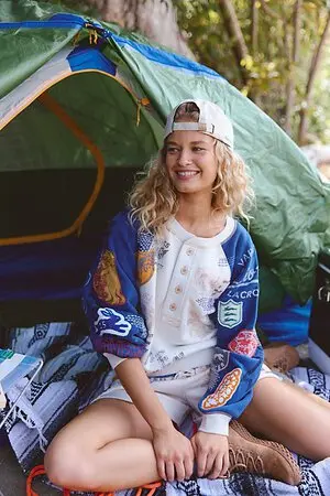 Free People Patchwork Henley Sweatshirt