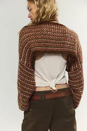 Free People Whimsy Bolero Striped Knit Sweater - New Combo