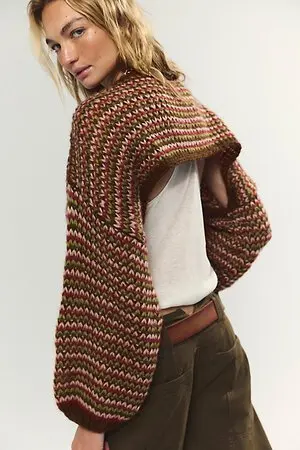 Free People Whimsy Bolero Striped Knit Sweater - New Combo