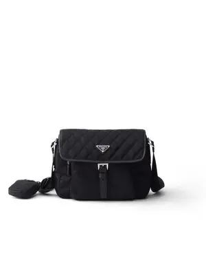 Prada Medium Quilted Re-nylon Shoulder Bag With Saffiano Leather Trim - Black