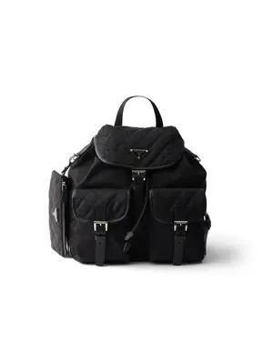 Prada Medium Quilted Re-nylon Backpack With Saffiano Leather Trim - Black