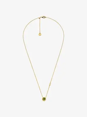 Michael Kors Tone Round Stone Pendant Necklace - Gold