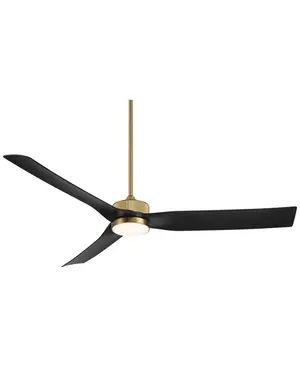 CASA VIEJA 60" Montage Modern Indoor Outdoor Ceiling Fan 3 Blade Led Light Remote Control Soft Brass Finish Bedroom Damp Rated - Black
