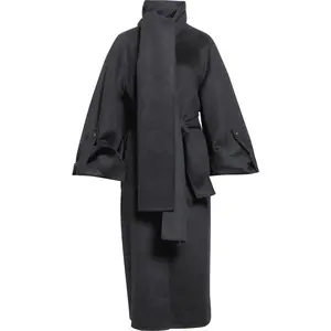 Zimmermann Valiant Wool Blend Coat With Removable Scarf - Black