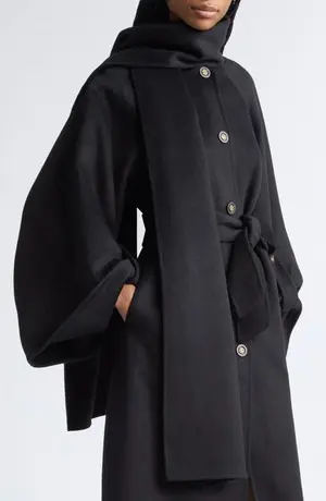 Zimmermann Valiant Wool Blend Coat With Removable Scarf - Black