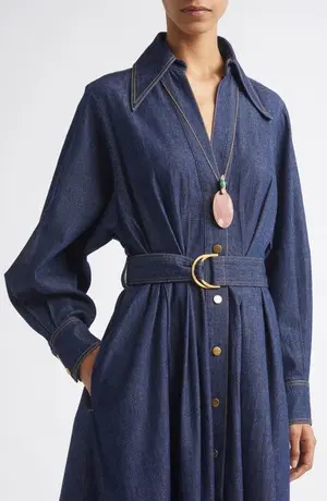 Zimmermann Belted Long Sleeve Denim Shirtdress