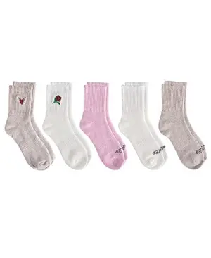 Ed Hardy Rose And Bird Embroidery Mid Crew Socks 5 Pack